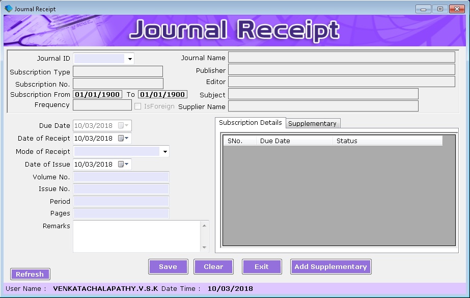 Journal receipt - E-commerce Billing software