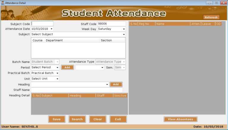 Student attendance - E-commerce Billing software
